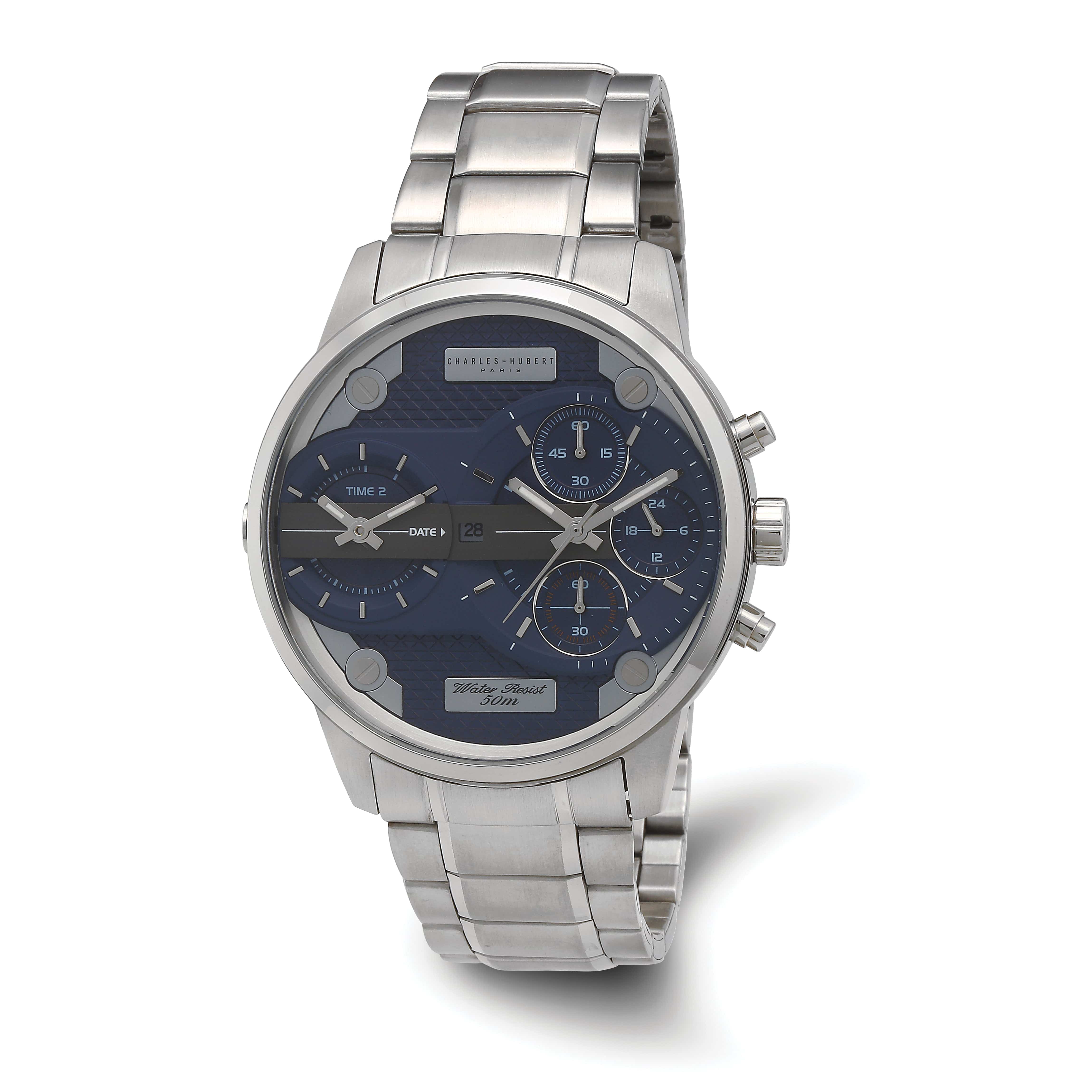 Charles Hubert Blue Dial Dual Time Chronograph Watch – Jewelryshopping.com